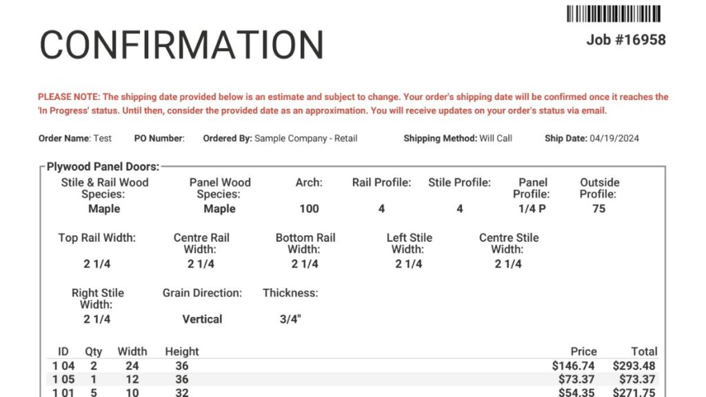 Cutting Edge order confirmation process