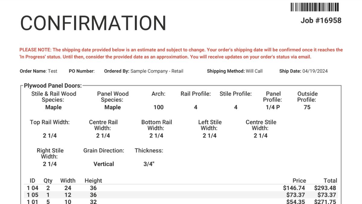 Cutting Edge order confirmation process